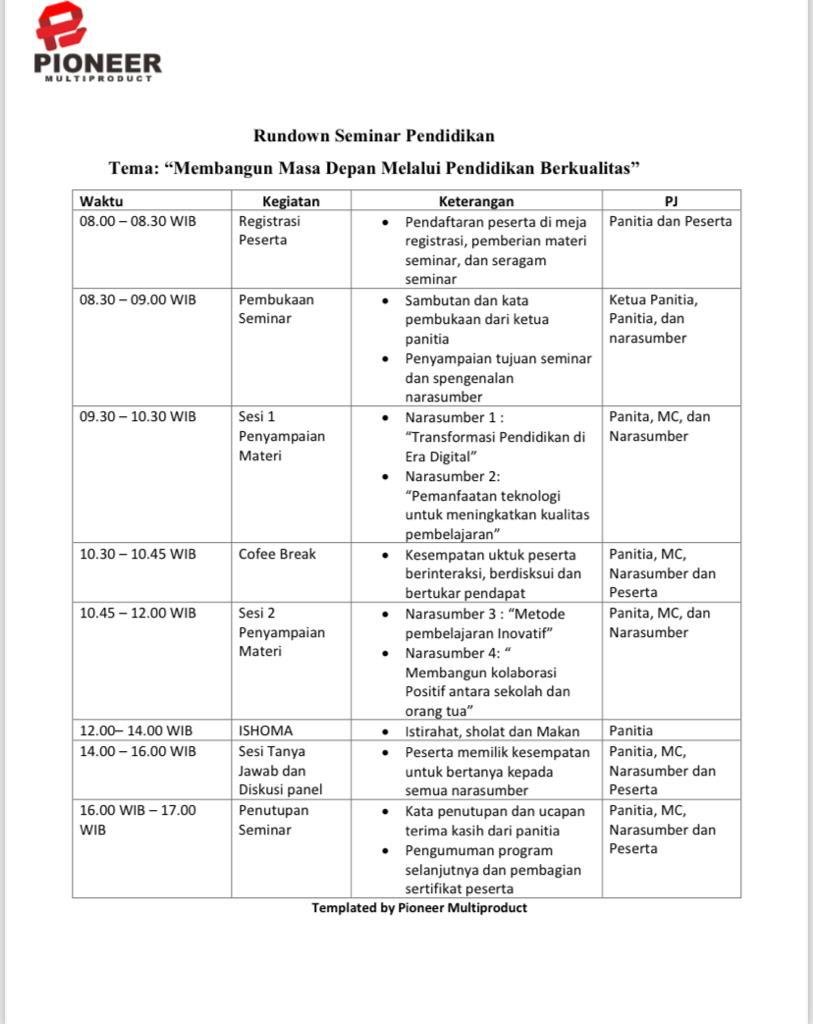 5+ Contoh Template Rundown Acara Yang Menarik & Benar - Pioneer ...