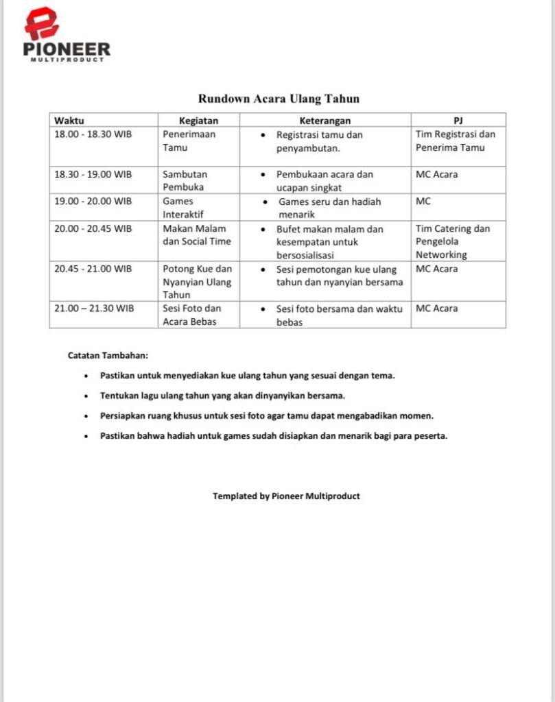5+ Contoh Template Rundown Acara Yang Menarik & Benar - Pioneer ...